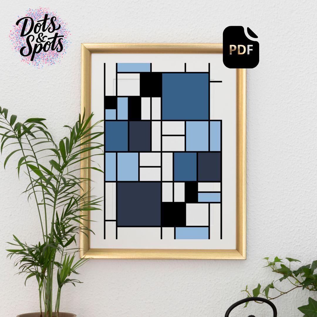 Blue Abstract Geometry Cross Stitch PDF for Beginners - Geometric Wall ...