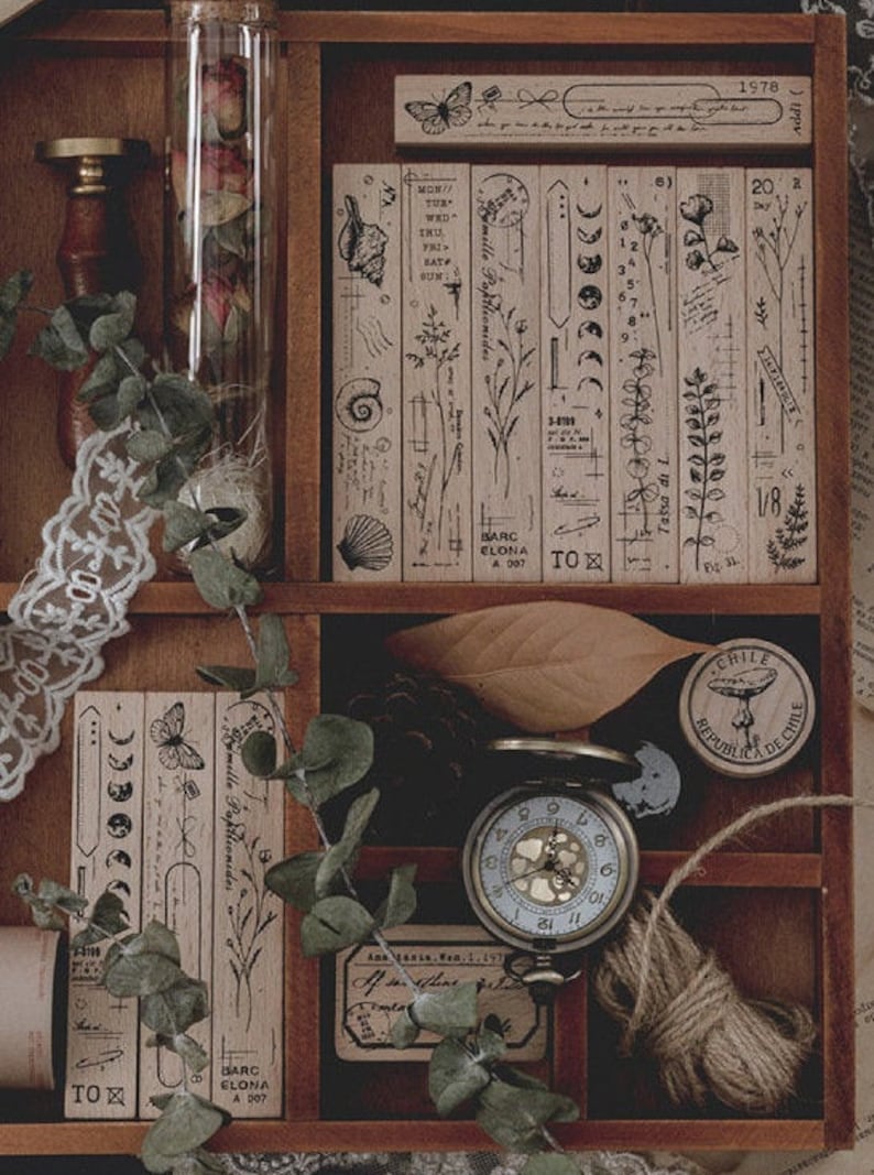 Wood Rubber Stamp Set Moon Plants Nature Stampswood Stamps - Etsy