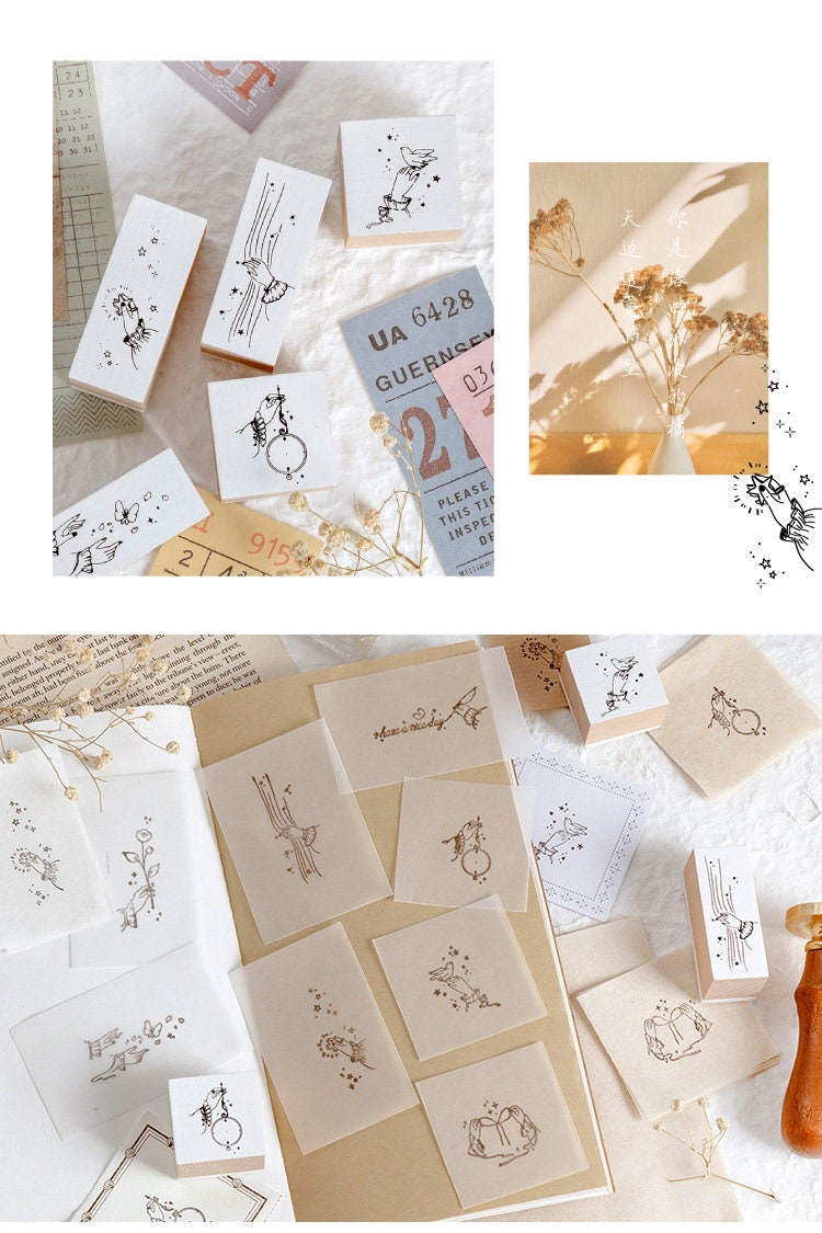 Cute Rubber Stamp Set Kawaii Finger Themed Wood Stampsjunk | Etsy