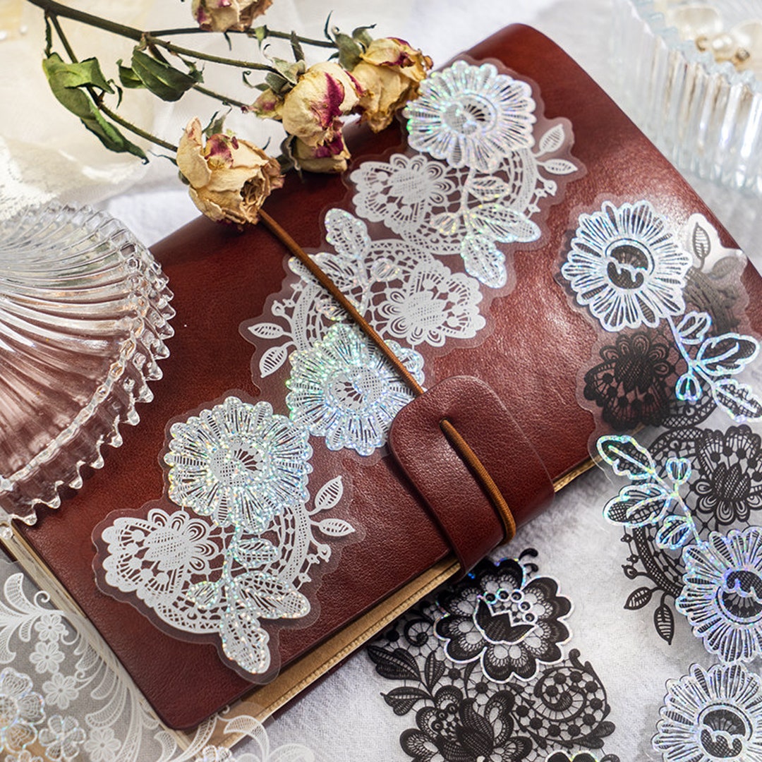 Lace Flowers Scrapbook Stickers, Vinyl Stickers Pack, Silver Foil ...