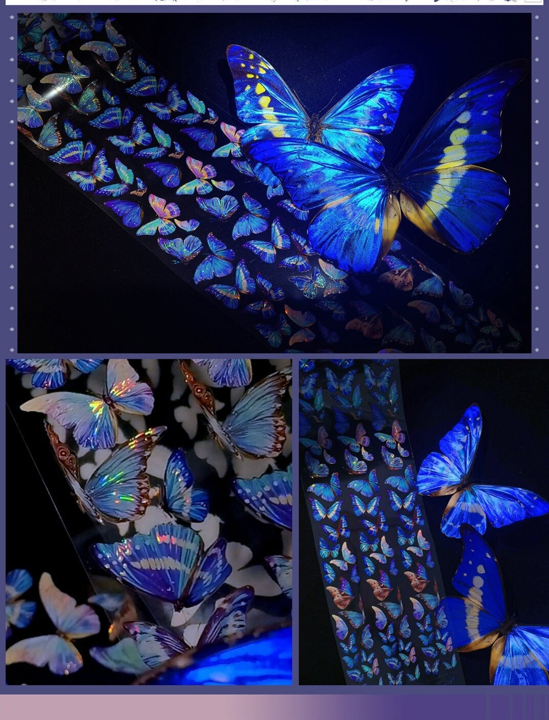 Blue Shine Butterfly PET Tape, Clear Tape, Kawaii Stickers, Junk ...