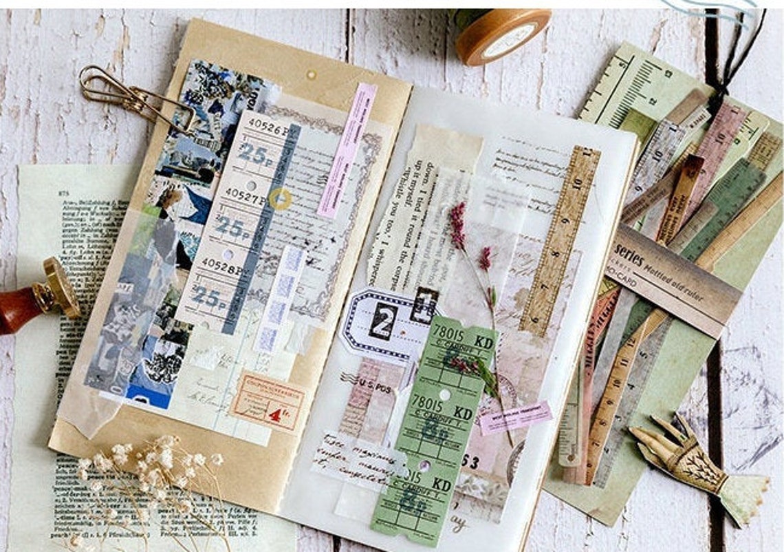 30pcs Canvas Stickers, Retro Rulers Sticker Pack, Washi Collage Kit ...