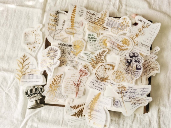 60pcs Gold Foil Stickers Plants With Letter Washi Sticker | Etsy