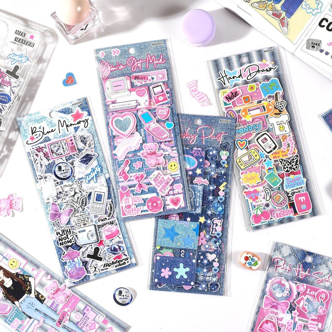 Denim Kawaii Stickers Sheet, Bullet Journal, Star, Heart, Toy, Iphone ...