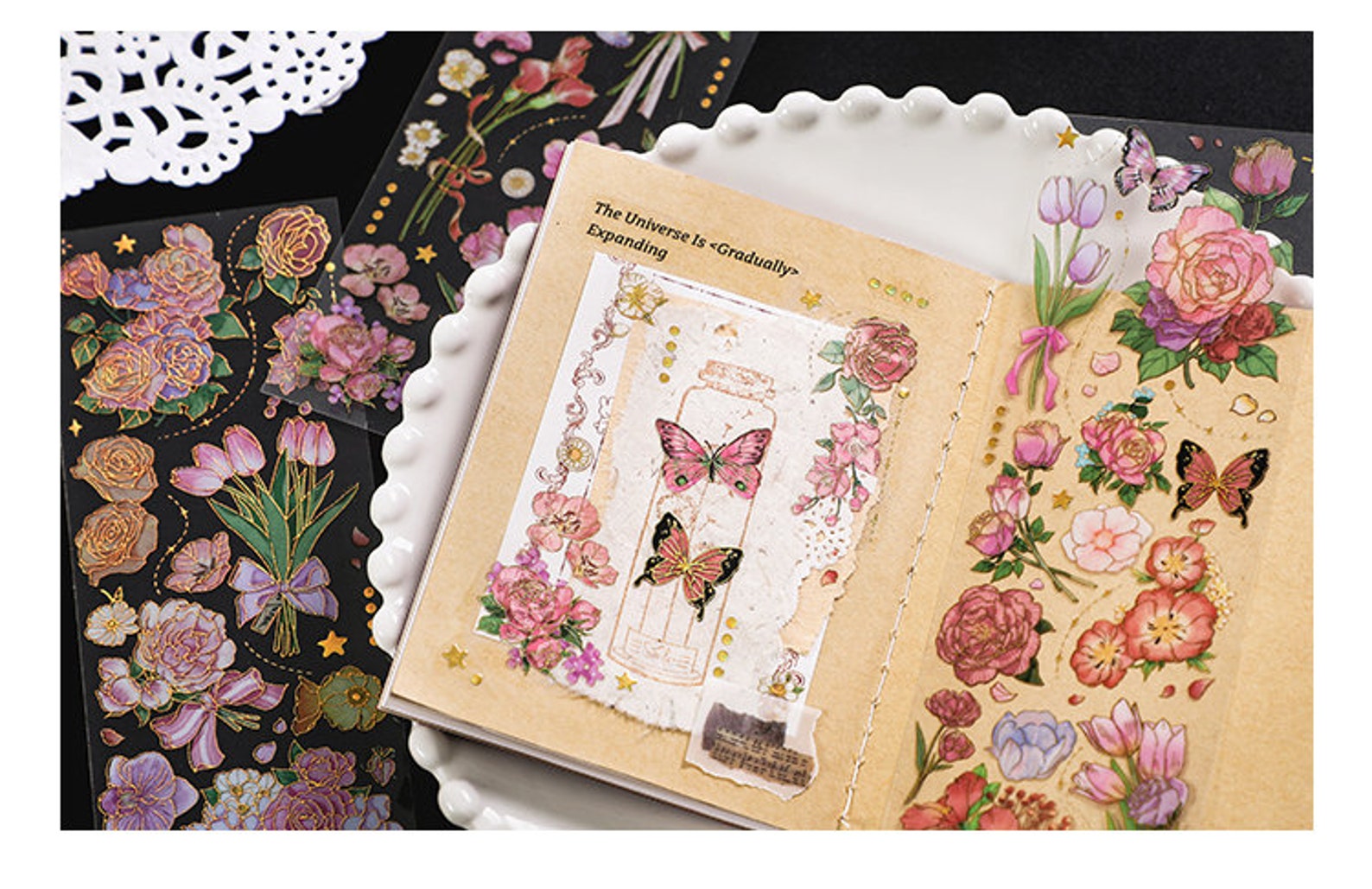 Scrapbook Stickers Vinyl Flowers Stickers Sheet Golden Foil - Etsy