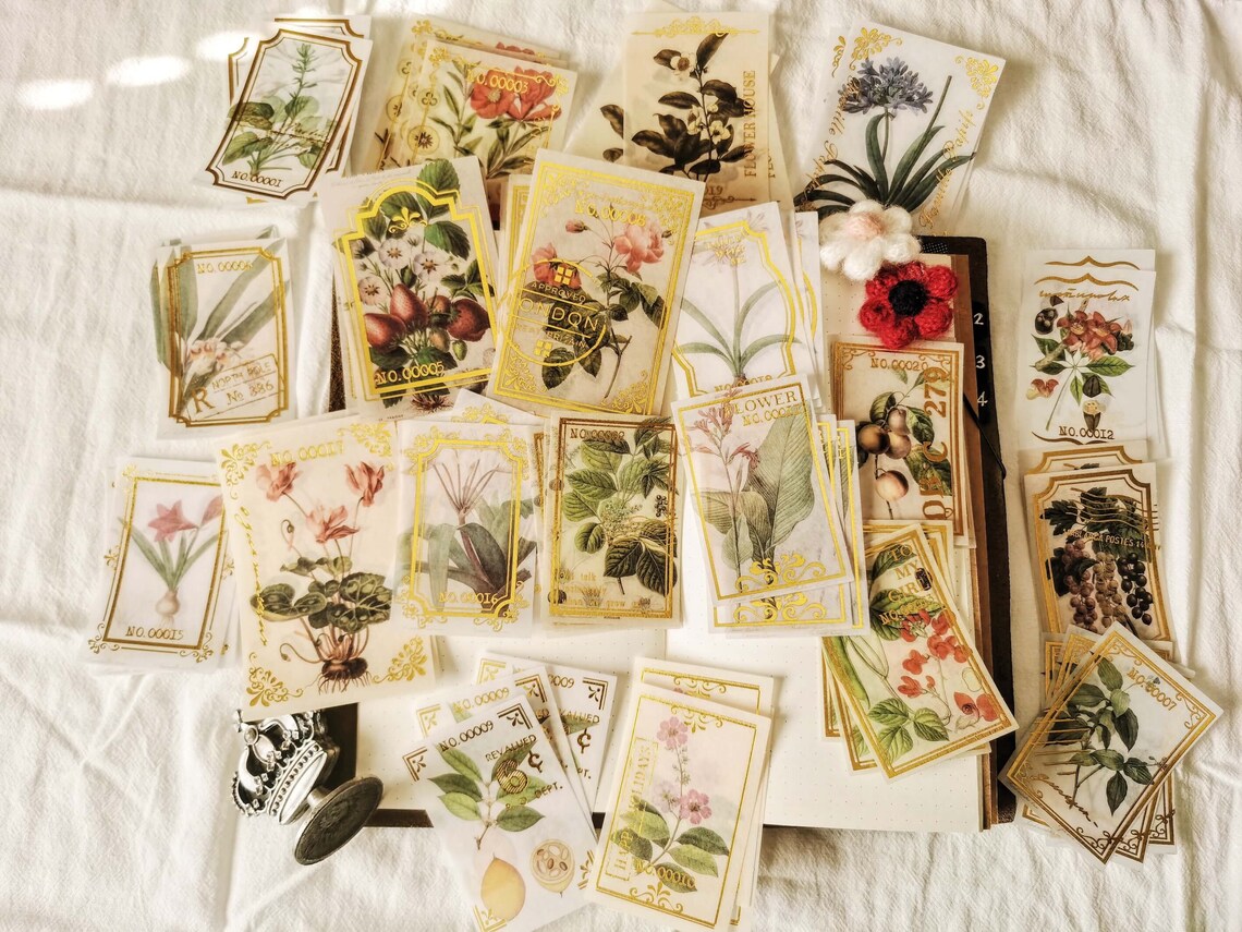60pcs Plants Illustraction Scrapbook for Journal Gold Foil - Etsy