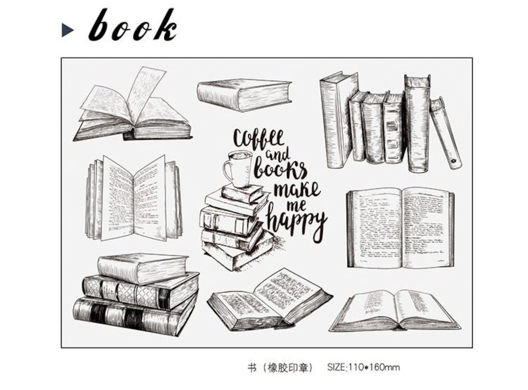 Book Rubber Stamps Set, Reading Rubber Stamp Vintage for Craft Card ...