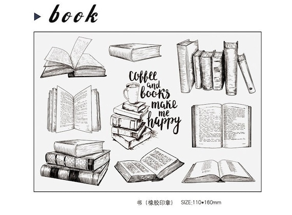 Book Rubber Stamps Set Reading Rubber Stamp Vintage for Craft - Etsy