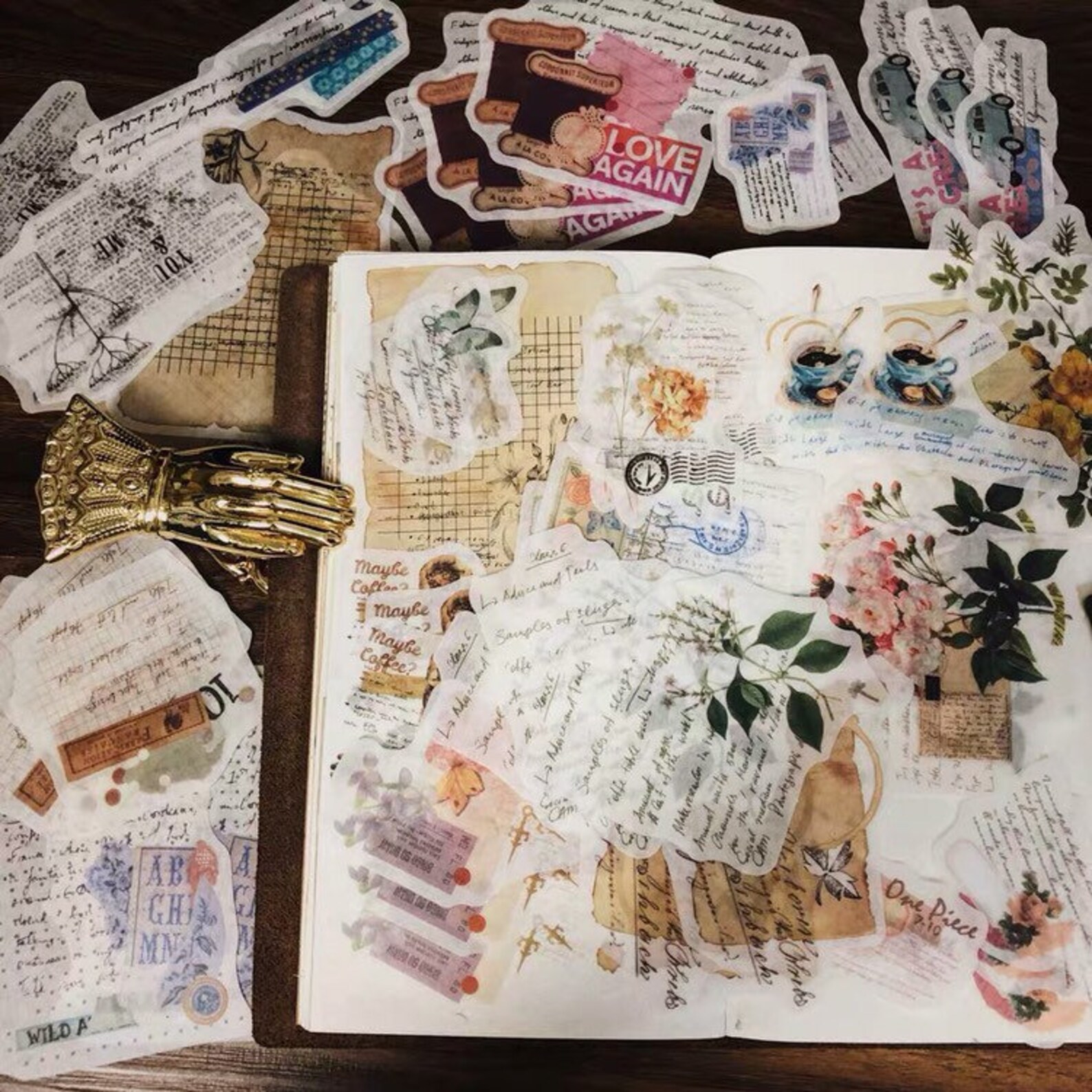60pcs Flowers Scrapbook Stickers Pack, Floral Washi Journal Stickers ...