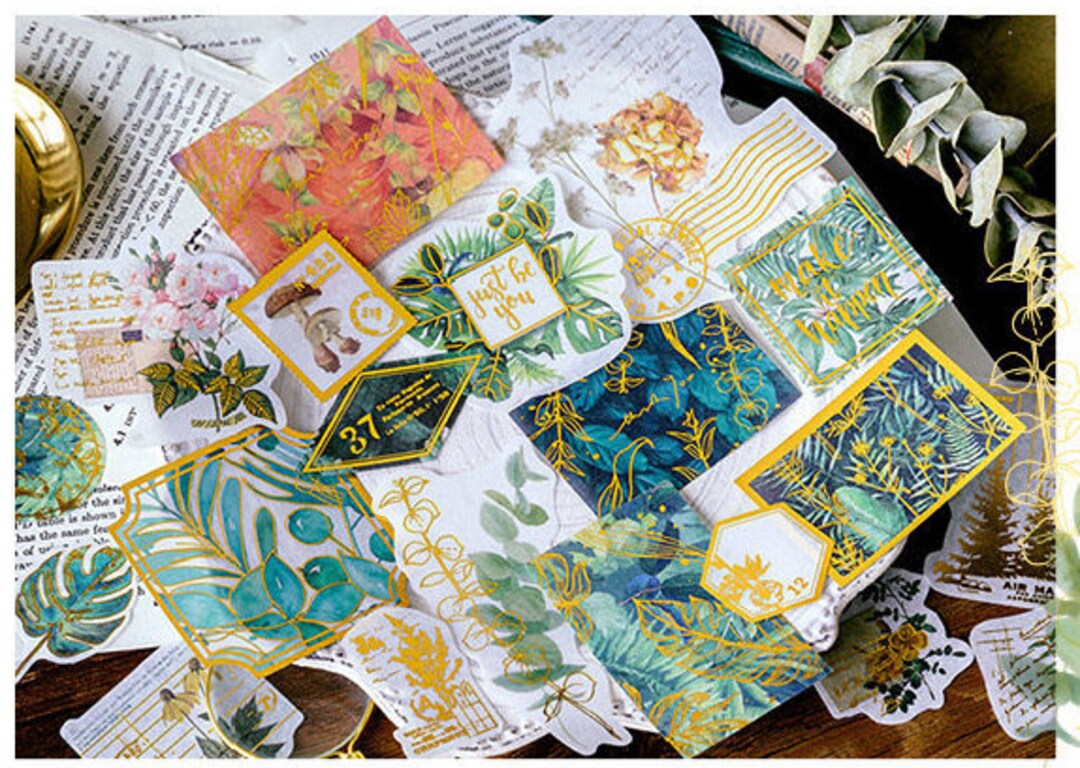 60pcs Plants Vinyl Scrapbook Stickers Pack, Green Leaves Junk Journal ...