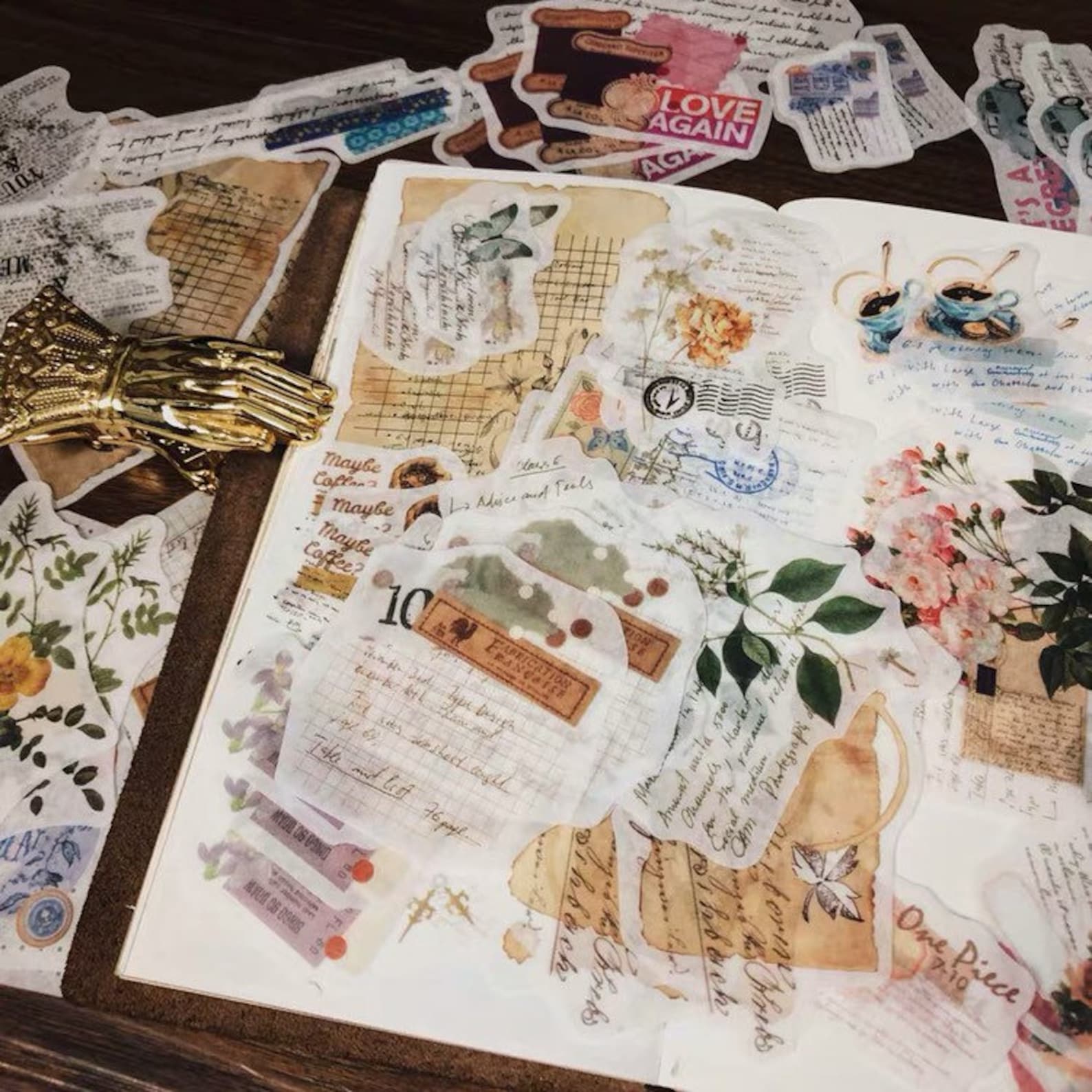 60pcs Flowers Scrapbook Stickers Pack, Floral Washi Journal Stickers ...