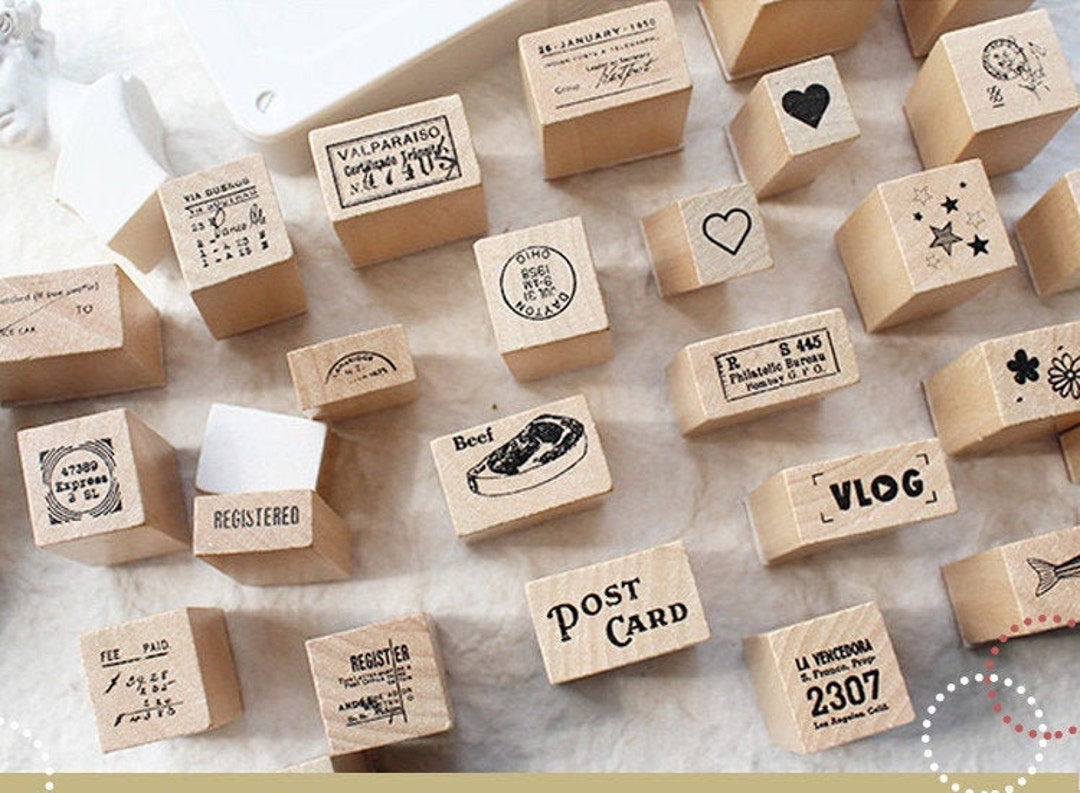 Postage Rubber Stamp Set, Postmark Mini Wood Stamps Rubber, Planner ...