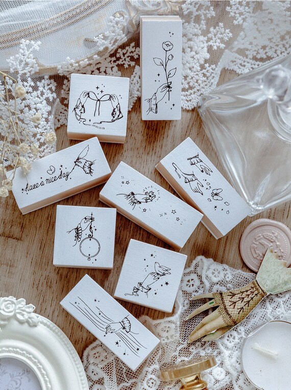 Cute Rubber Stamp Set Kawaii Finger Themed Wood Stampsjunk | Etsy
