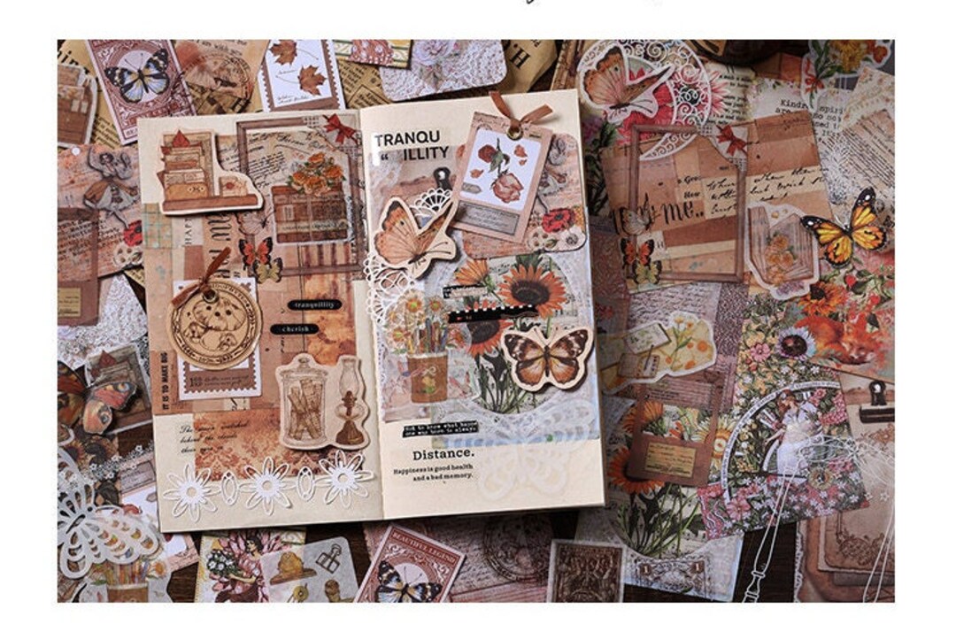 100pcs Junk Journal Kit, Deco Stickers, Clear Stickers, Decoupage Paper ...
