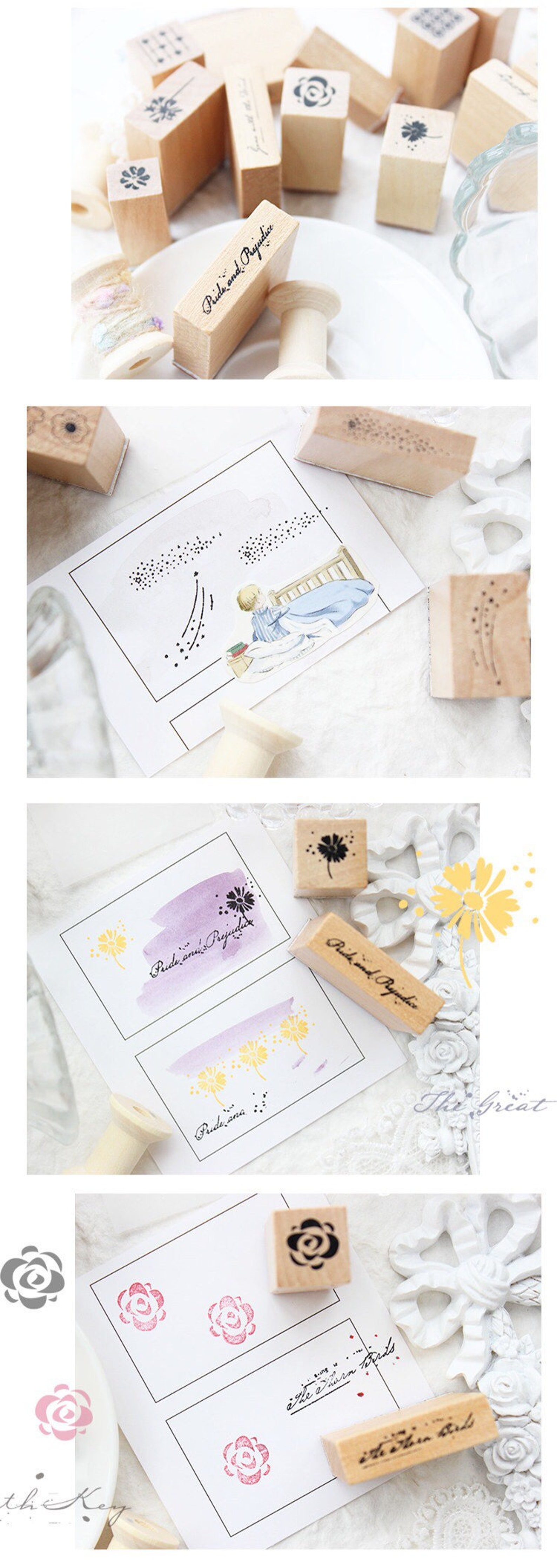 Rubber stamps rubber stamp set wood stamp wood stamps | Etsy