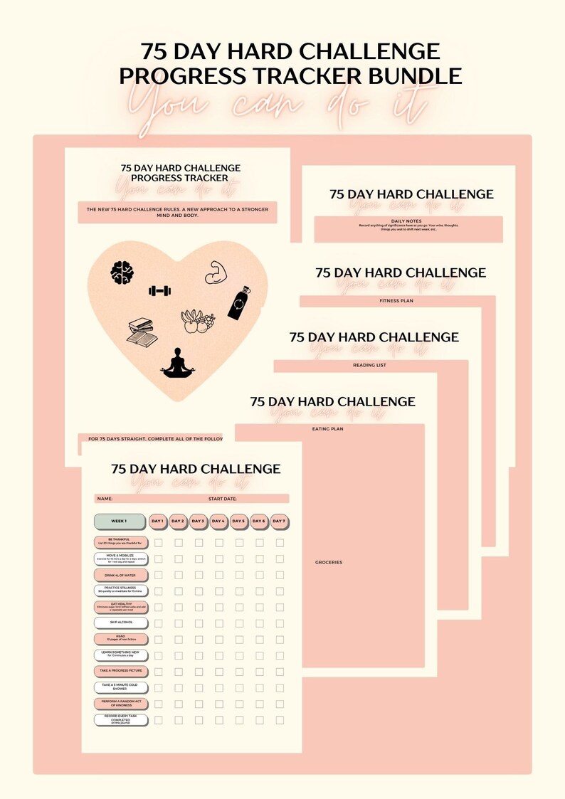 75 HARD CHALLENGE Progress Tracker Daily Checklist Self | Etsy