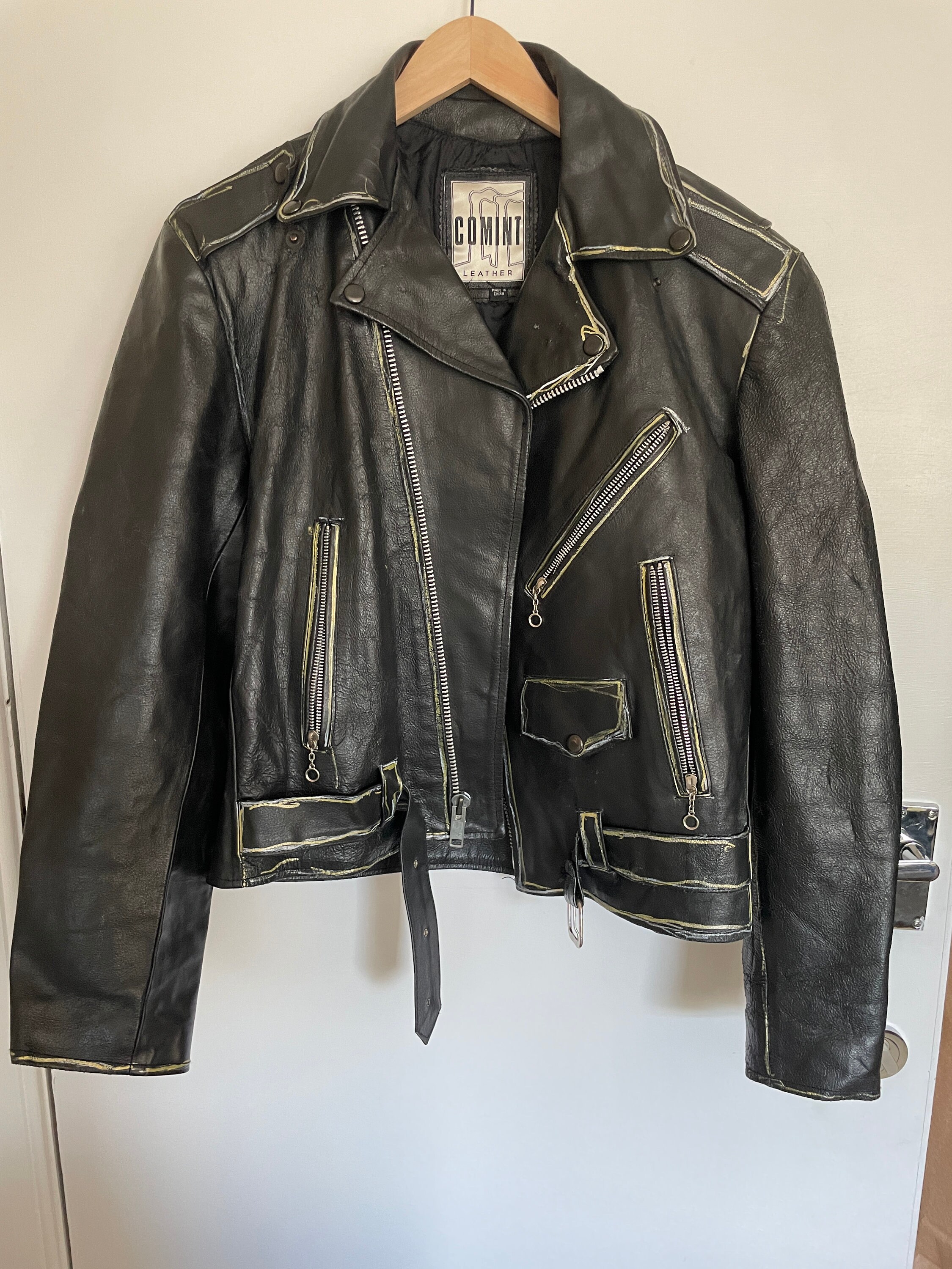 One of a Kind Vintage Custom Leather Jacket With Hand Painted Vitruvian ...