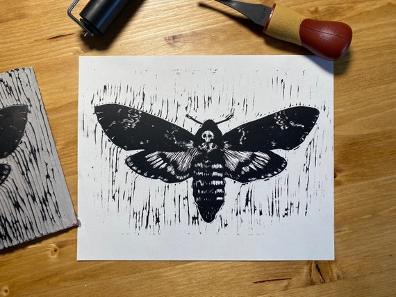 Deathshead Moth Original Linocut Print 8x10 | Etsy