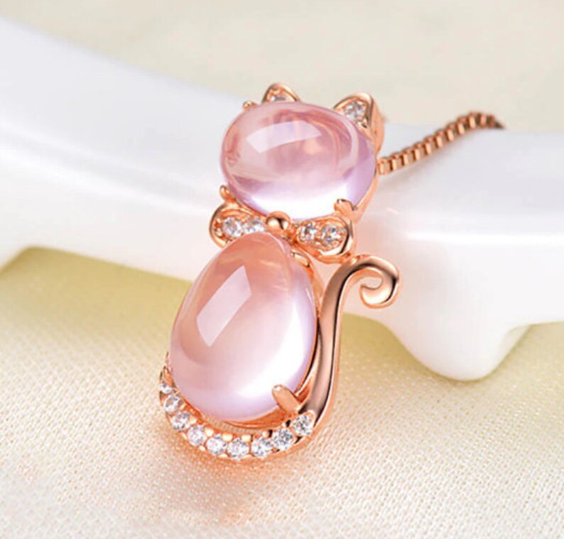 Beautiful Cat Rose Quartz Pendent925 Jewelrystone - Etsy