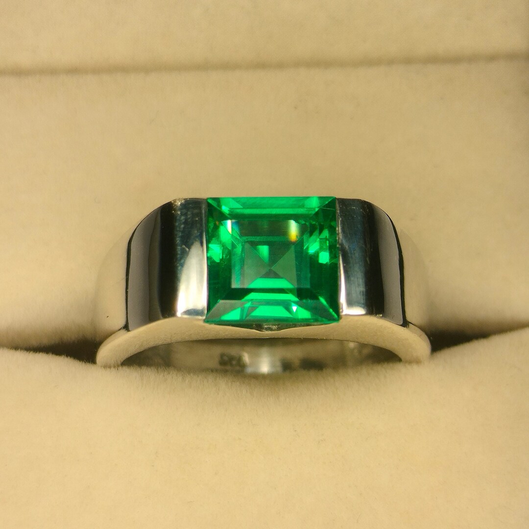 Emerald Man Ring,925 Sterling Silver Emerald Engagement Ring for Men ...