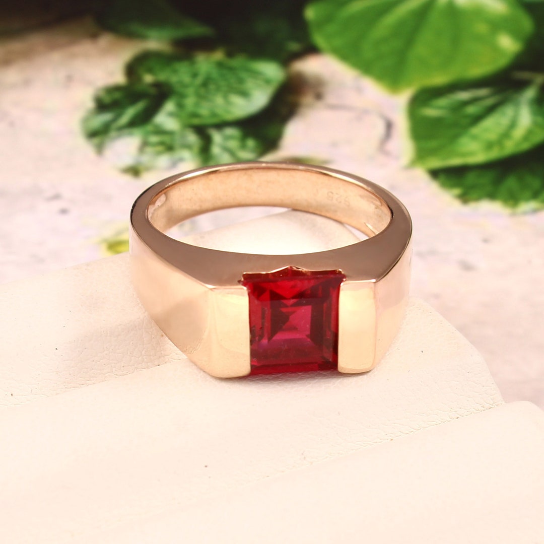 14k Solid Gold Ruby Engagement Ring for Men, Ruby Men's Ring Wedding ...