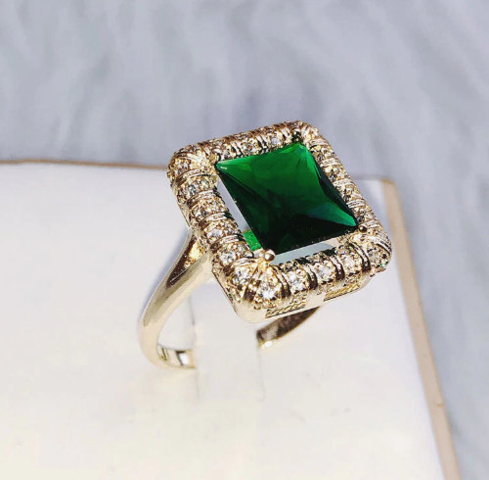 925 Sterling Silver Ring Rectangular emerald Ring intage | Etsy