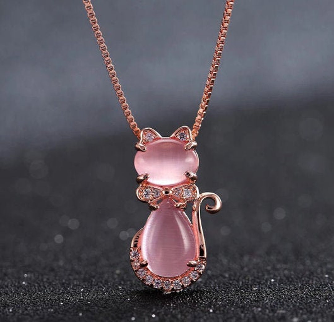 Beautiful Cat Rose Quartz Pendent925 Jewelrystone - Etsy