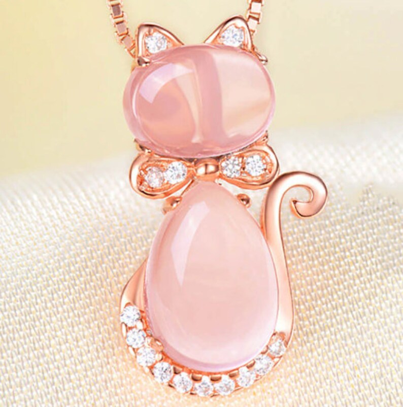Beautiful Cat Rose Quartz Pendent925 Jewelrystone - Etsy