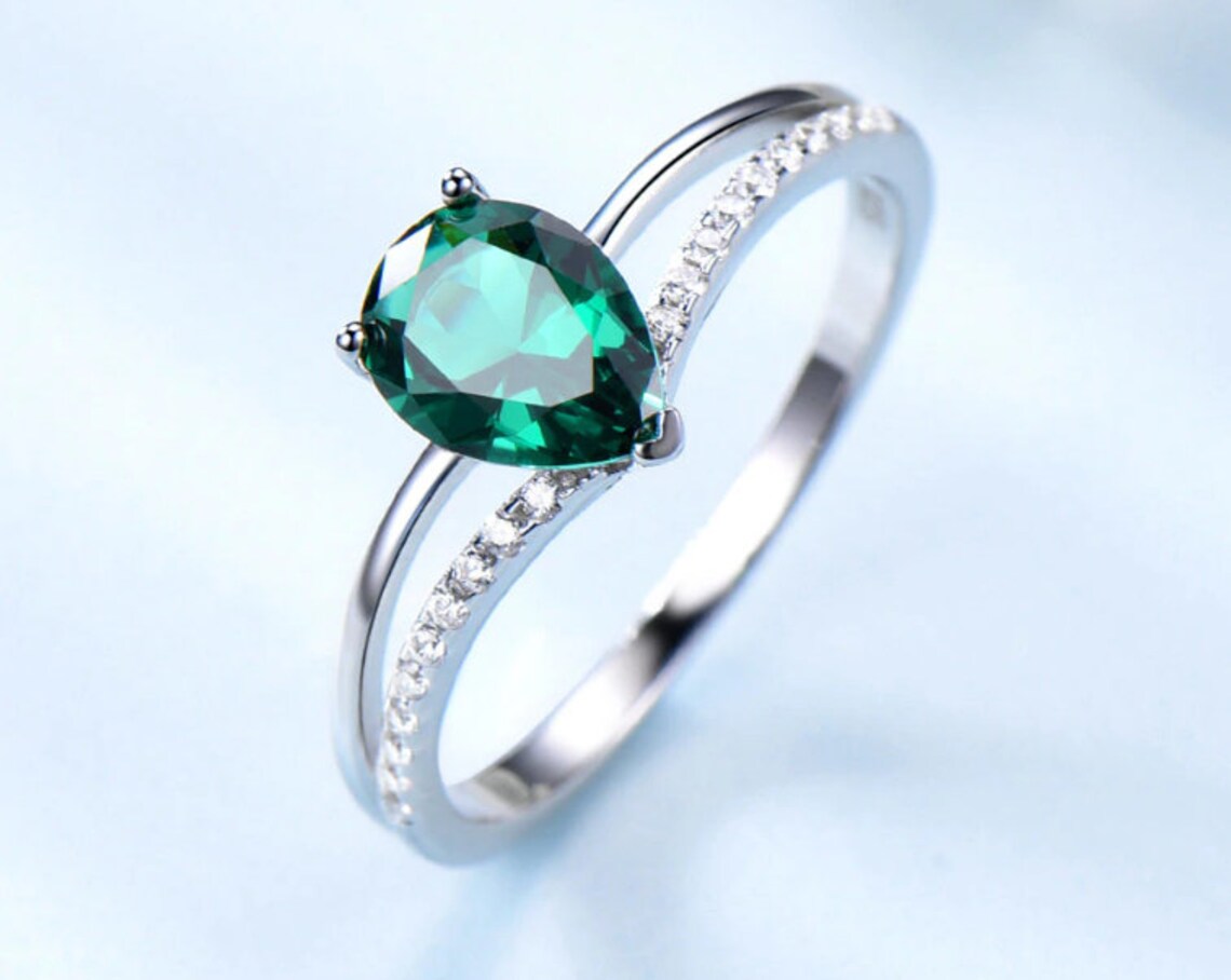 Lab Emerald Ring 925 Sterling Silver Ringemerald Engagement | Etsy