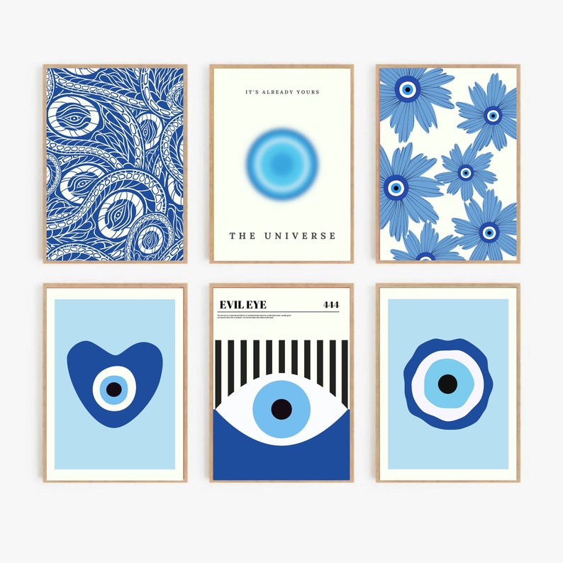 Evil Eye Set of 6 Protection Poster, Evil Eye Print, Bauhaus Poster ...