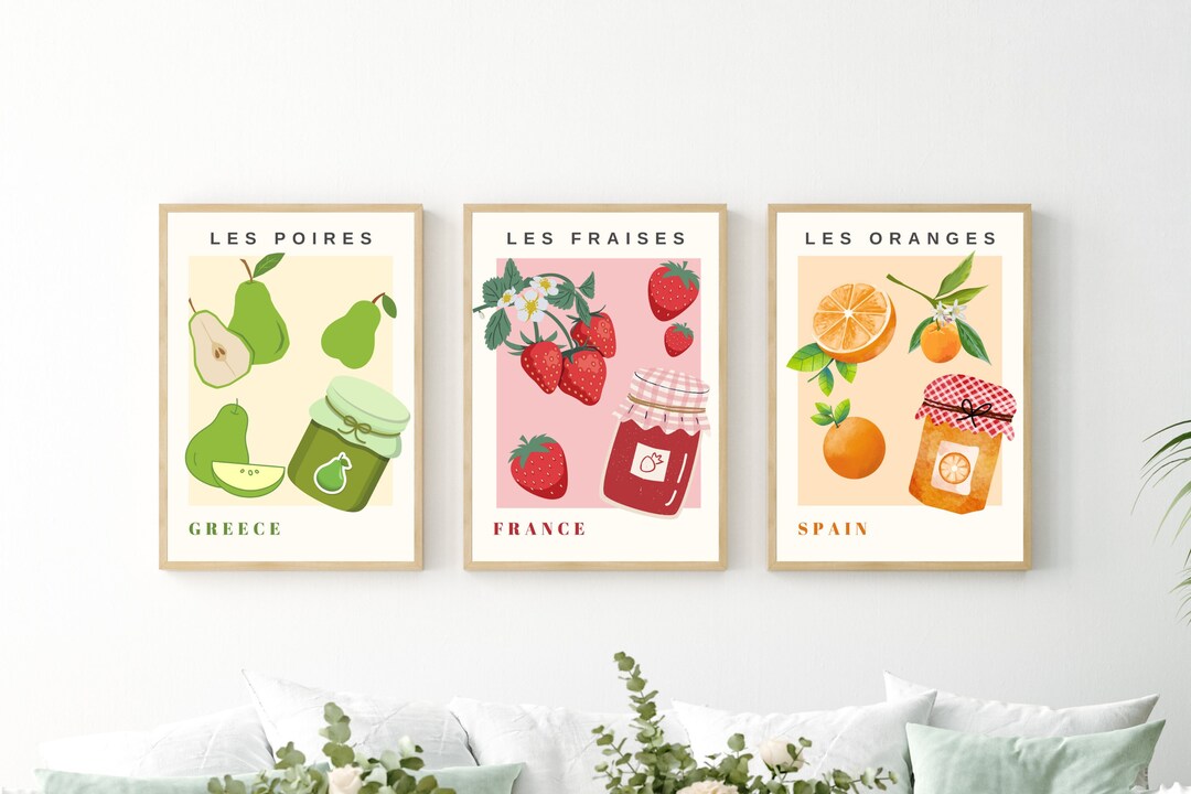 Kitchen Printable Wall Art, Fruit Poster Set of 3, Fruit Market Poster ...