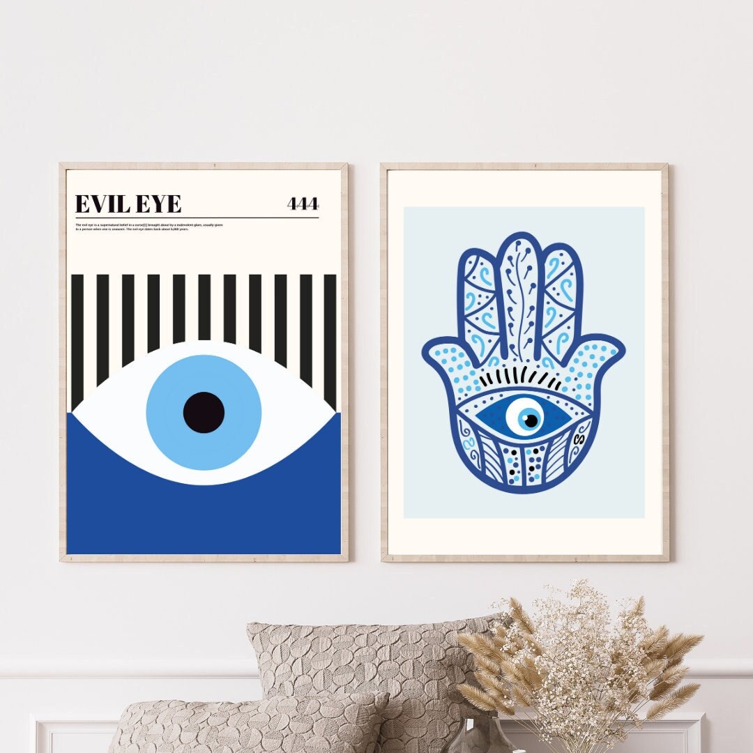 Evil Eye Set of 2 Protection Poster, Evil Eye Print, Greek Evil Eye ...