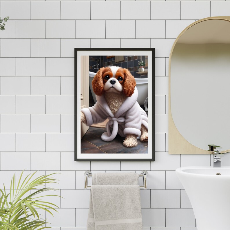 Cavalier King Charles Art Print: Funny Dog in Bath Robe (digital ...