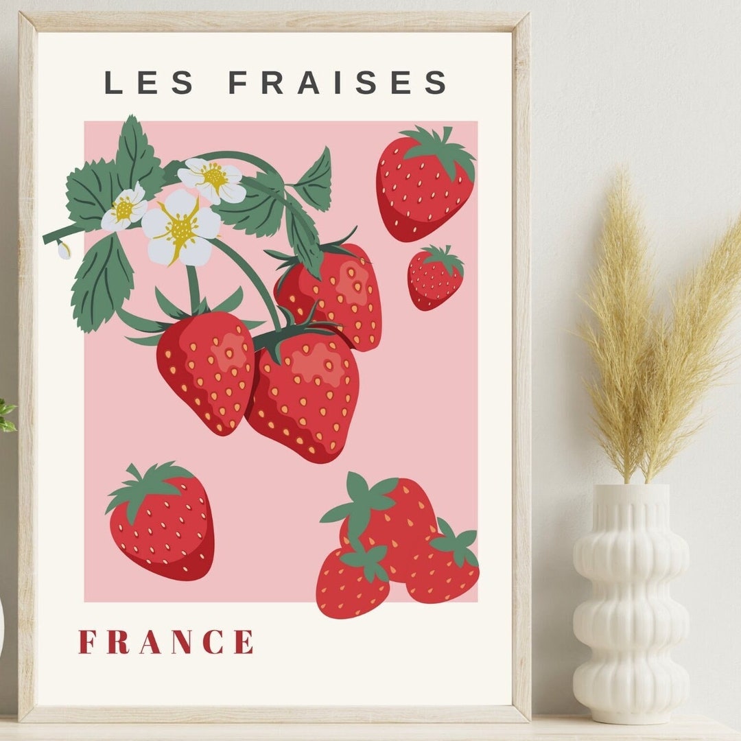 Strawberry Poster Aesthetic Room Decor, Kitchen Printable Wall Art ...