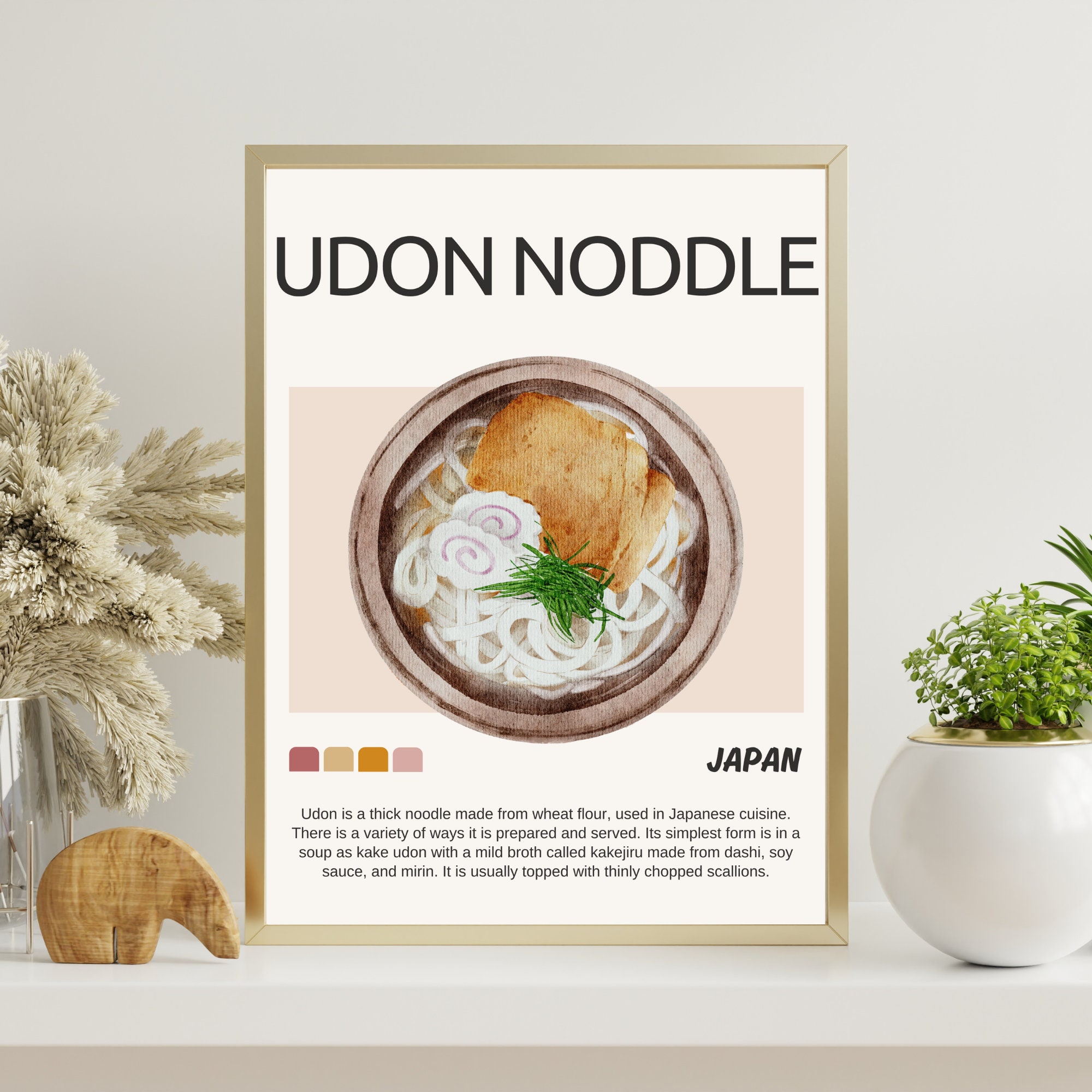 Udon Noddle Food Print, Modern Kitchen Decor, Mid Century Modern, Retro ...