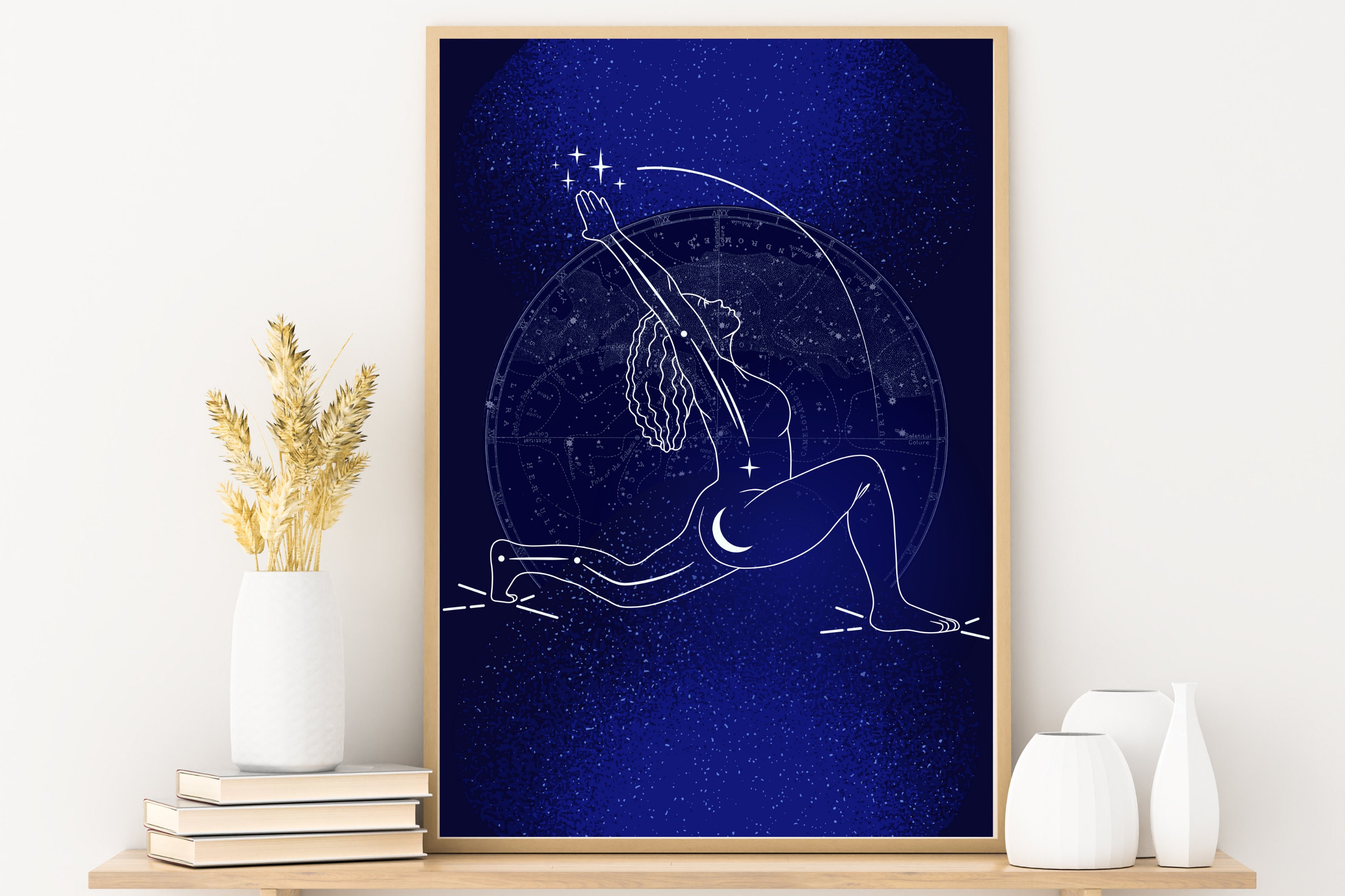 Moon Salutation Yoga Poses Print, Celestial Wall Art (digital Poster ...