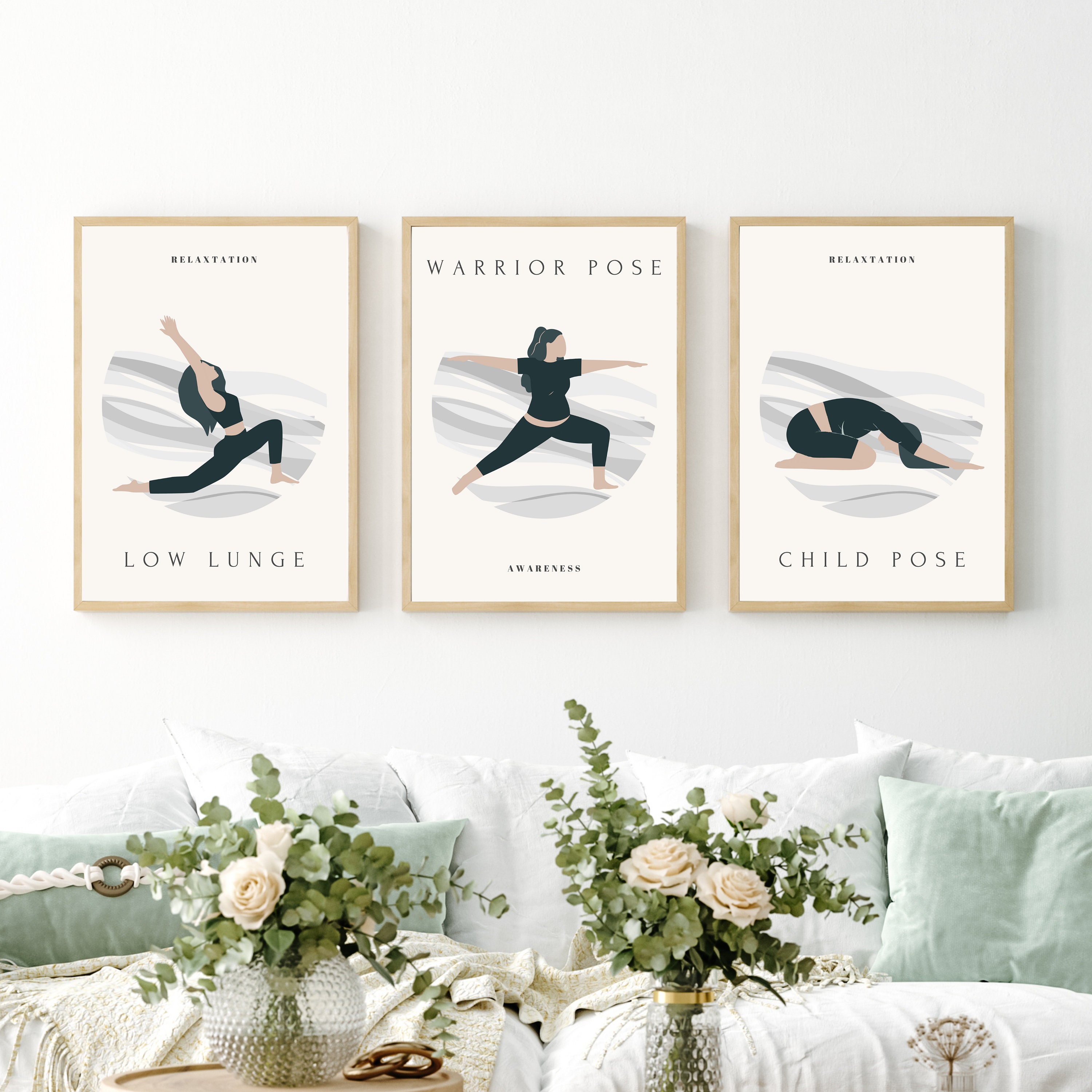 Set of 9 Yoga Poses Wall Art, Yoga Wall Decor, Yoga Poster, Yoga Digital Print, Yoga Poses Wall ...