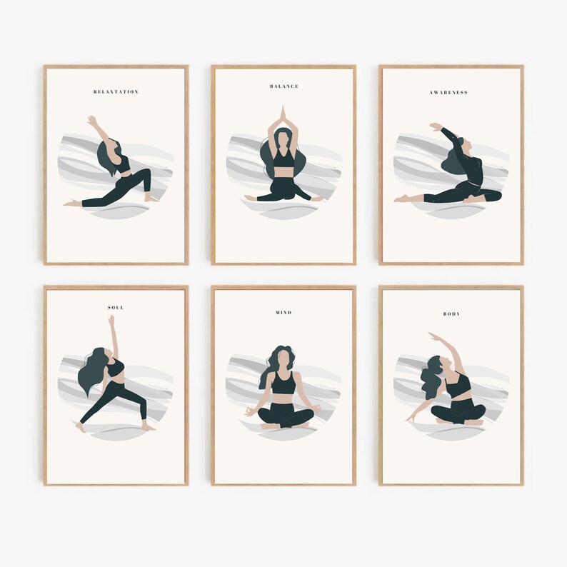 Yoga Wall Decor, Yoga Poster, Set of 6 Printable Poster, Yoga Pose ...