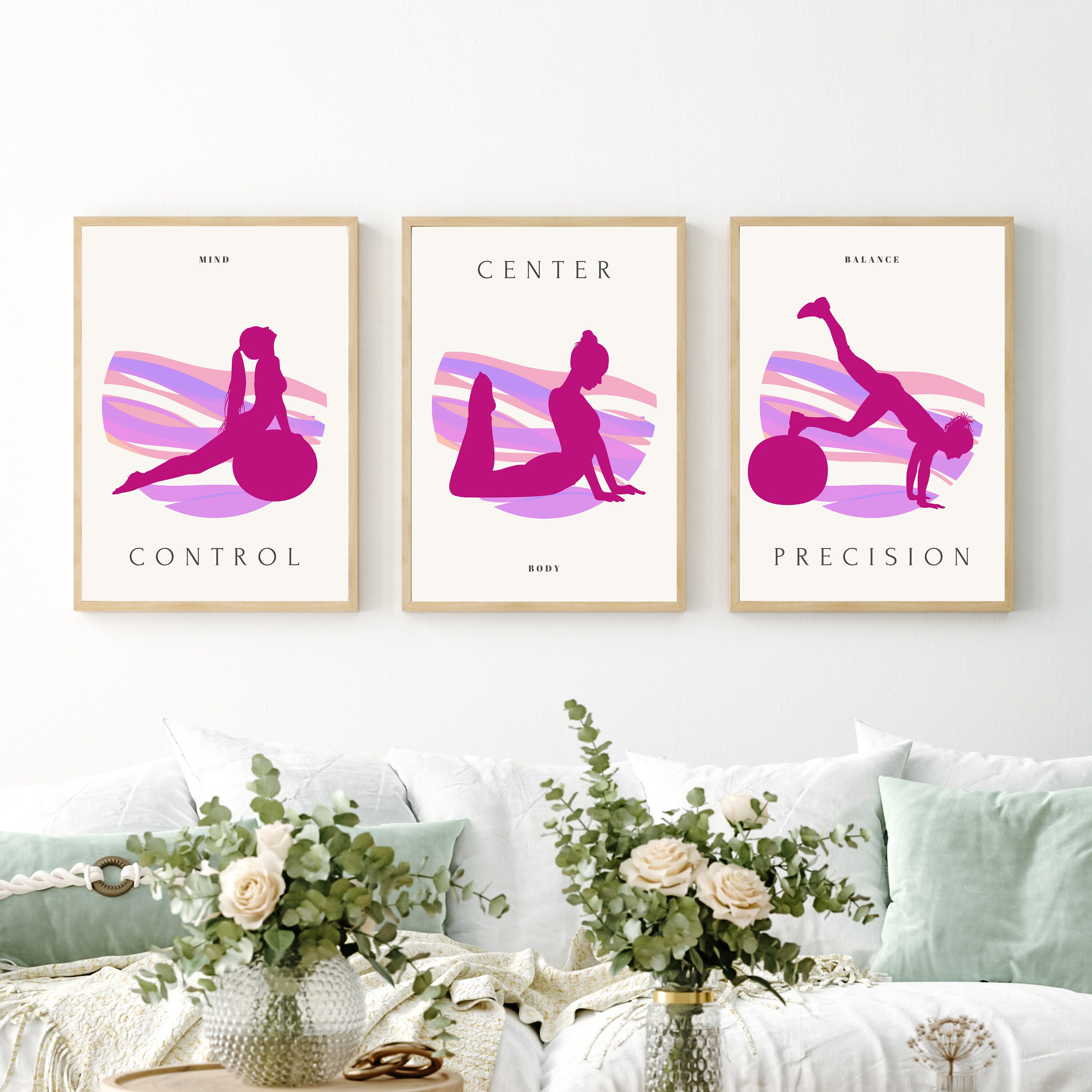 Pink Pilates Reformer Prints, Set of 6 Pilates Wall Art, Pilates Pose ...