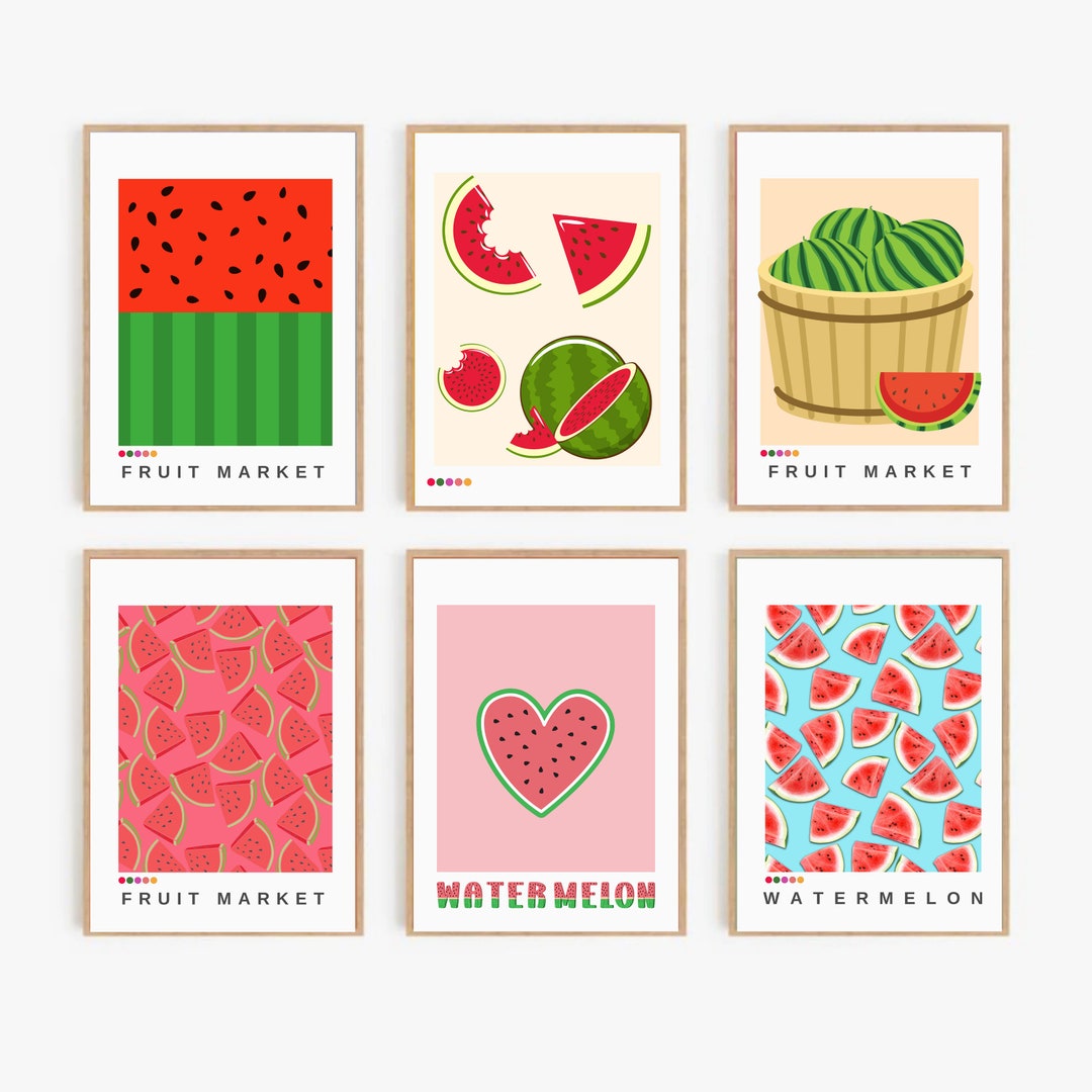 Watermelon Kitchen Prints Set | Fruit Market Wall Art (digital Prints ...