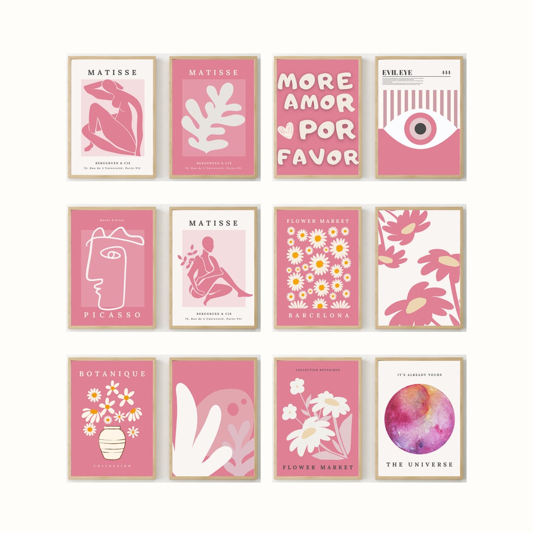 Set of 12 Pink Wall Art, Pink Botanical Prints, Matisse Pink Set of 12 ...