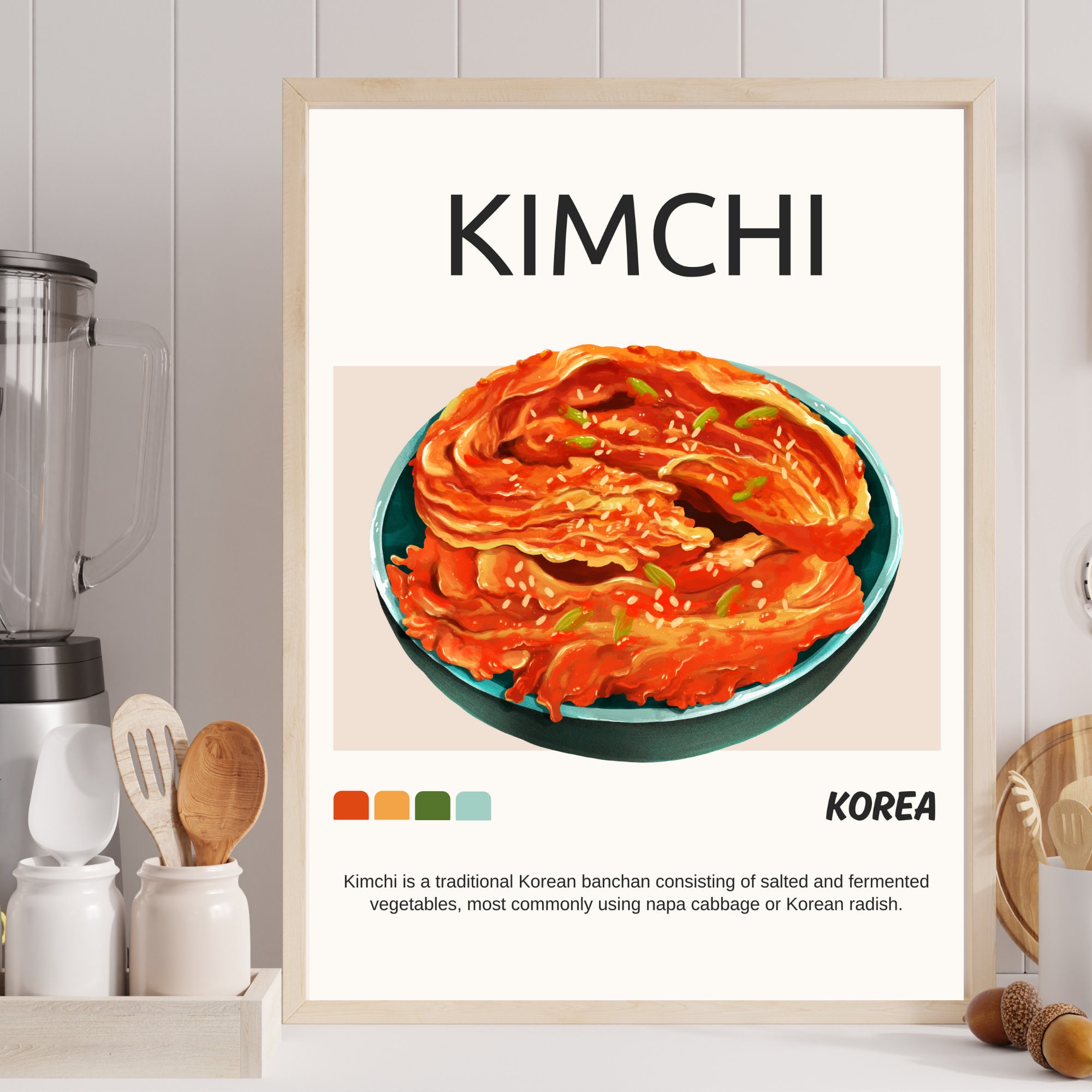 Kimchi Poster, Korean Retro Food Wall Art, Food Print, Modern Kitchen ...