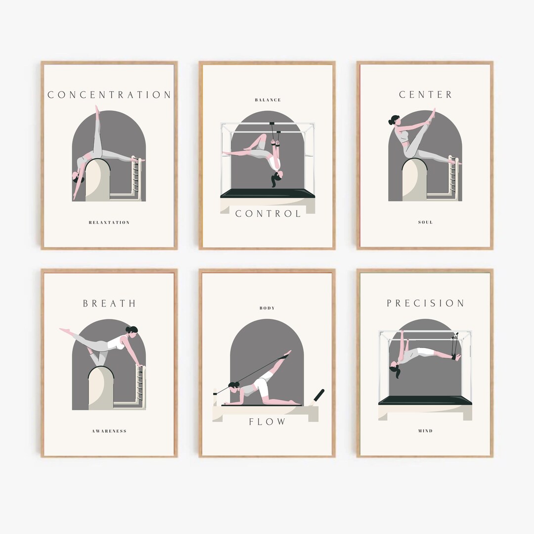 Pilates Studio Wall Art Prints: Yoga Poses, Reformer Machine (set of 6 ...