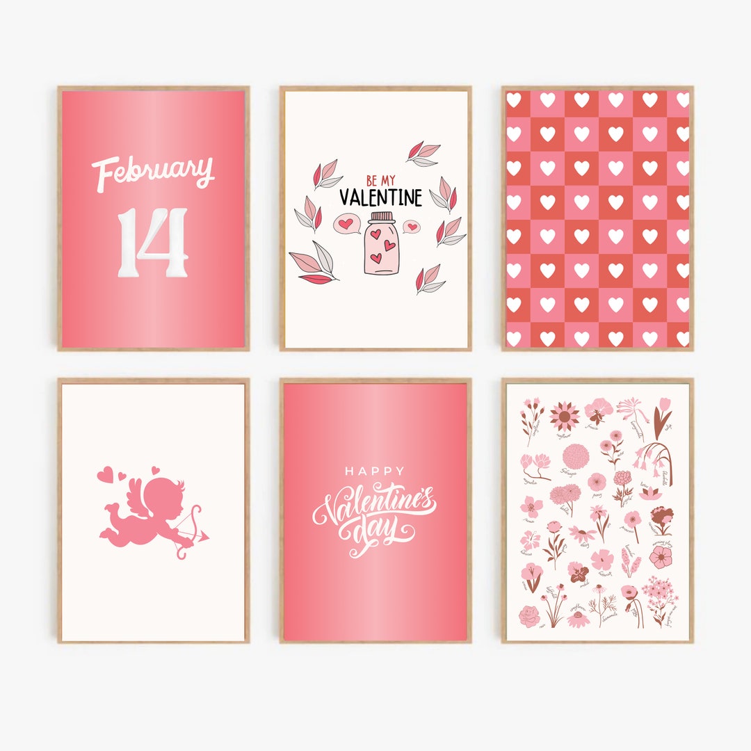 Valentines Printable Wall Art Set of 6 Valentine Art Prints Valentines ...
