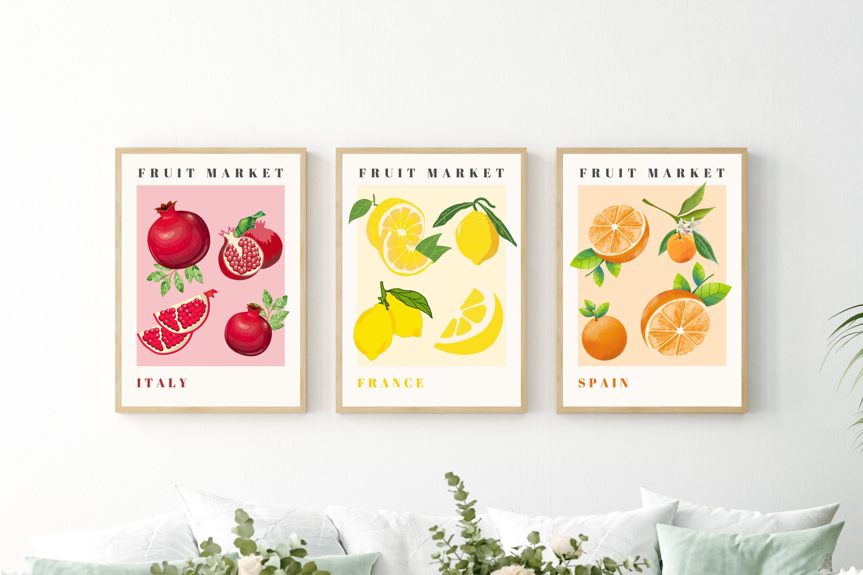 Kitchen Printable Wall Art,fruit Poster Set of 3, Fruit Market Poster ...