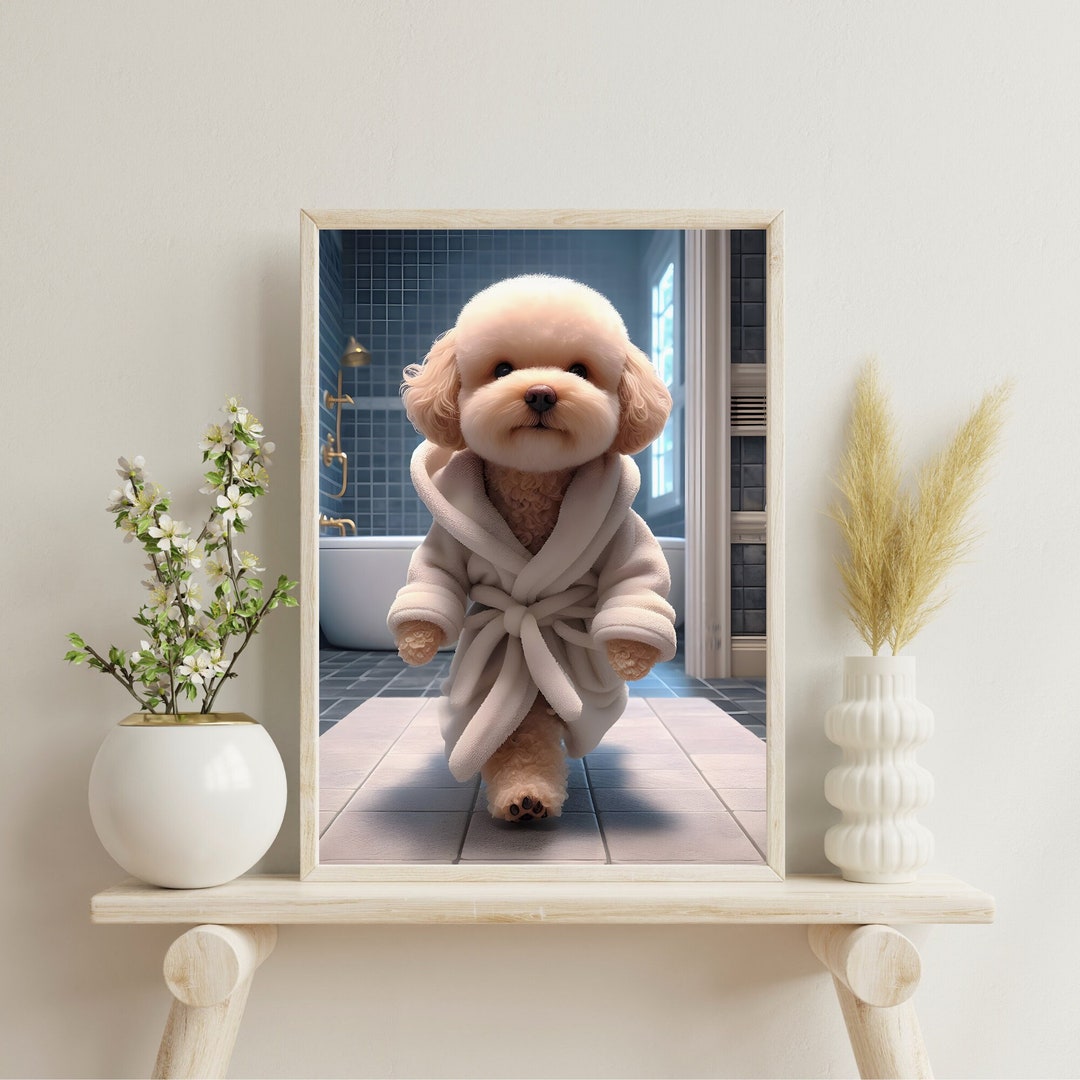 Toy Poodle Bath Print: Funny Dog Bathroom Wall Decor (digital Download ...
