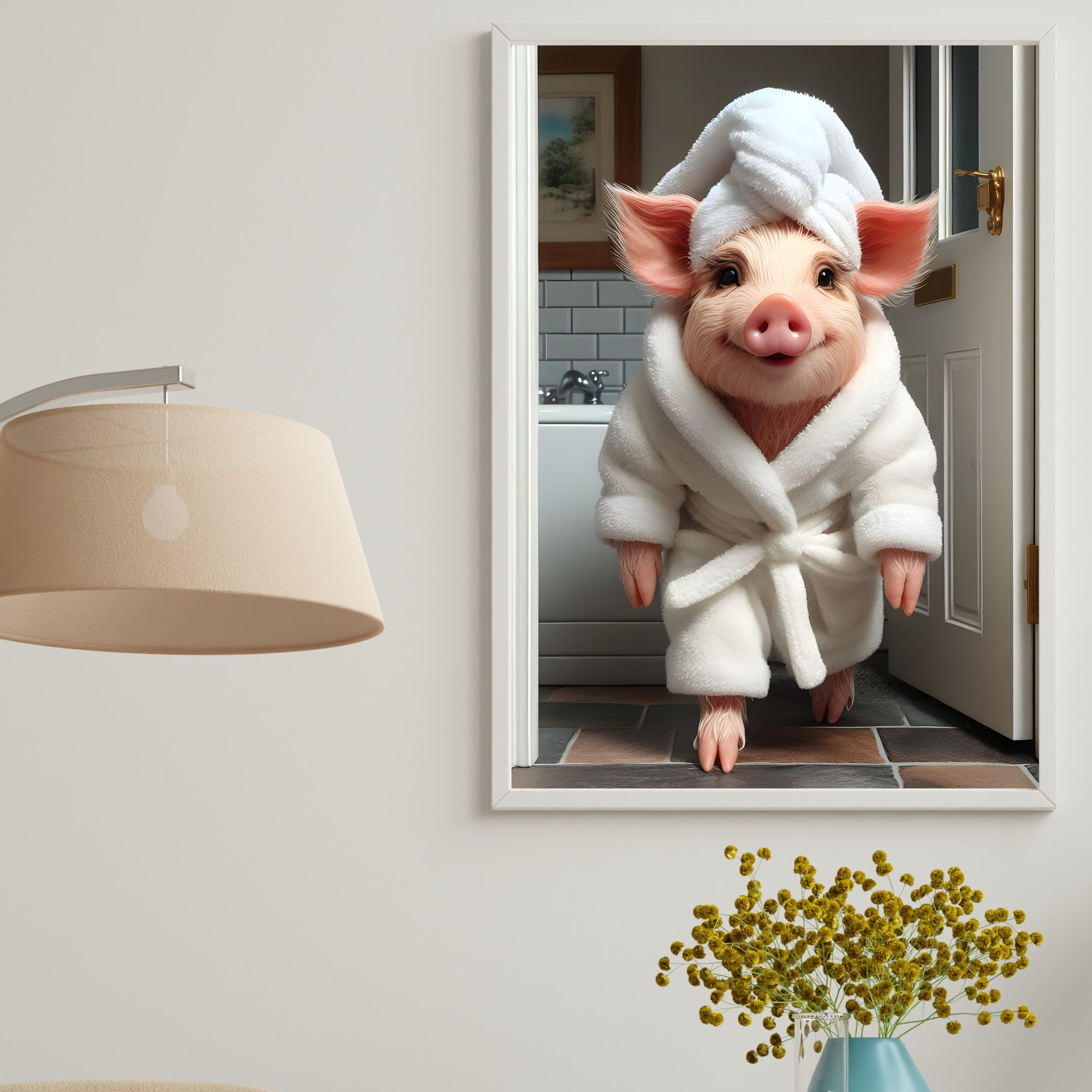 Pig Wall Decor | Pig Wall Art Farmhouse Bathroom Art Print | Toilet ...