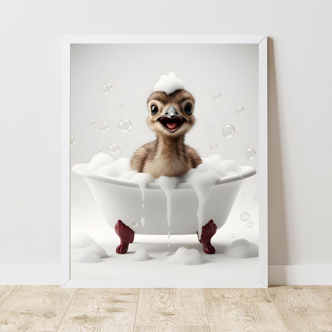 Baby Emu in the Bathtub | Cute Emu in Bath | Baby Emu Animal Print ...