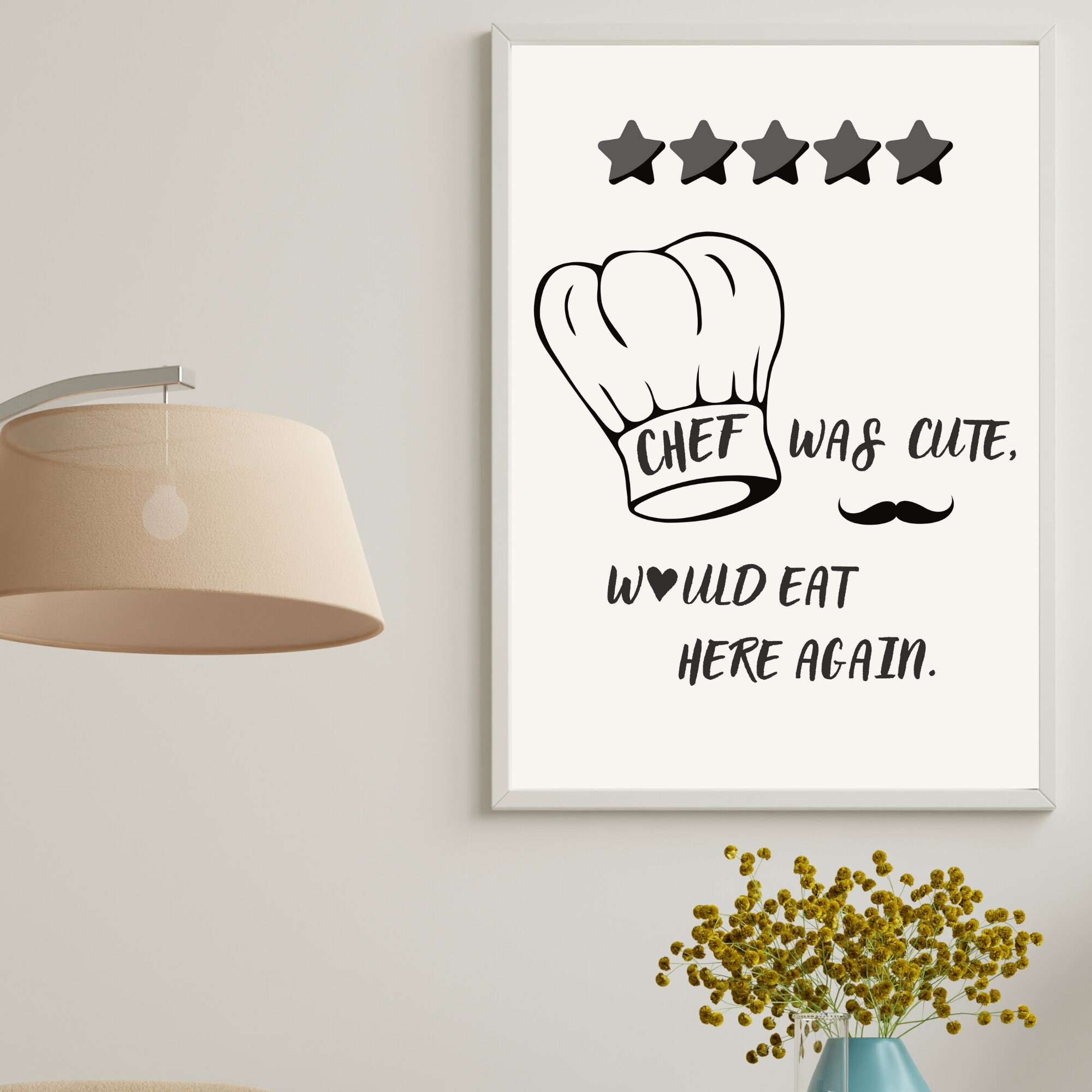 Chef Was Cute Printable Wall Art, Trendy Kitchen Art, Guest Check Print ...