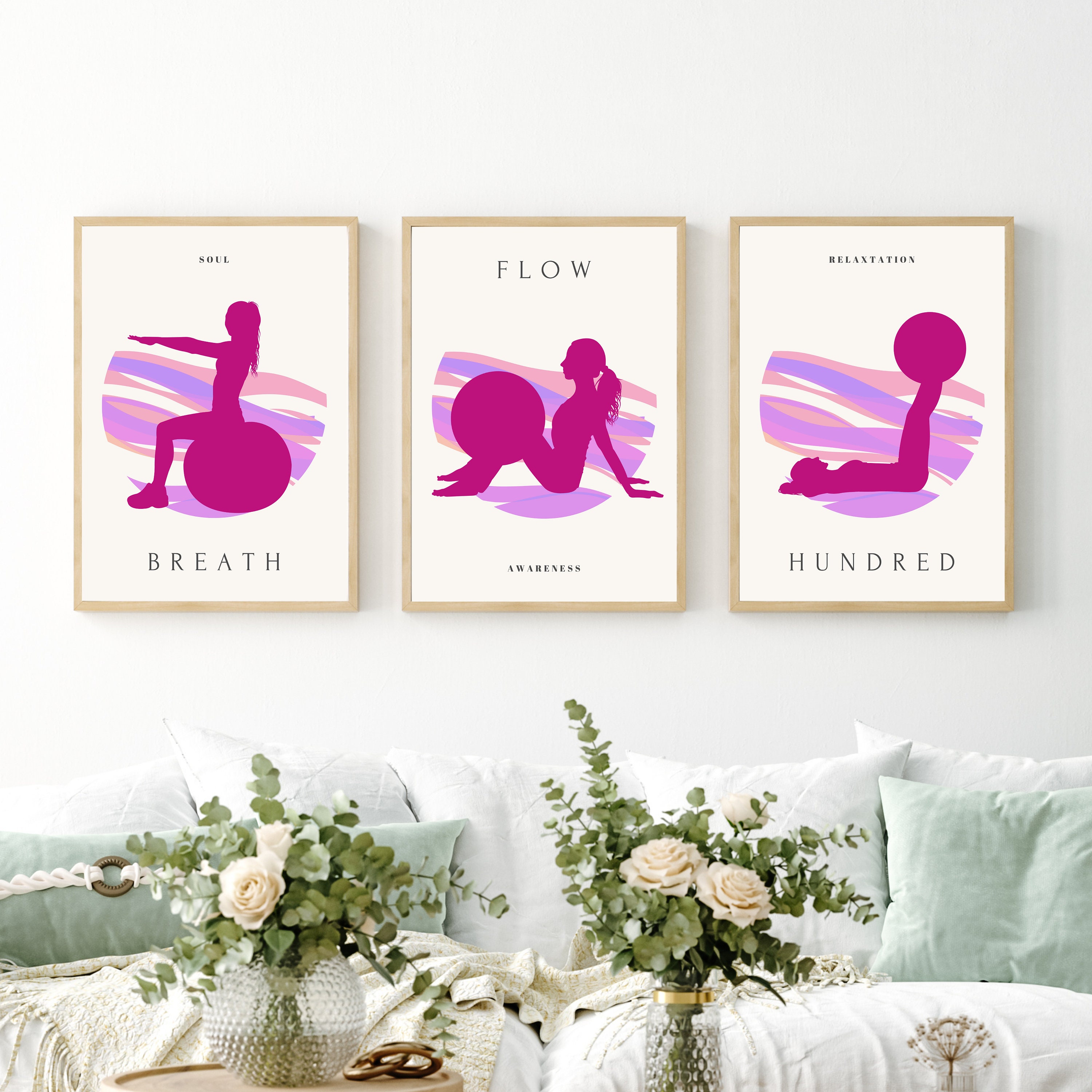 Pink Pilates Reformer Prints, Set of 6 Pilates Wall Art, Pilates Pose ...